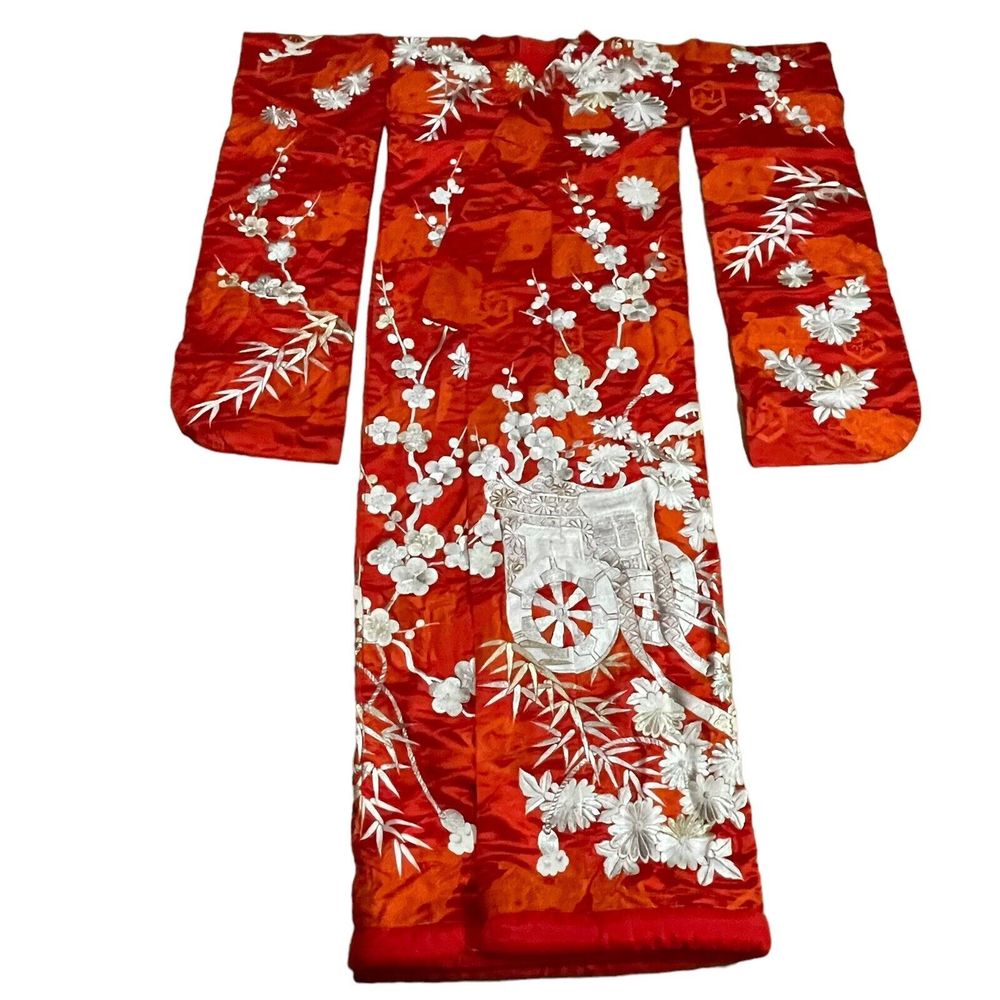 Vintage Red Japanese Uchikake Hand Sewn Ceremonial We… - Gem